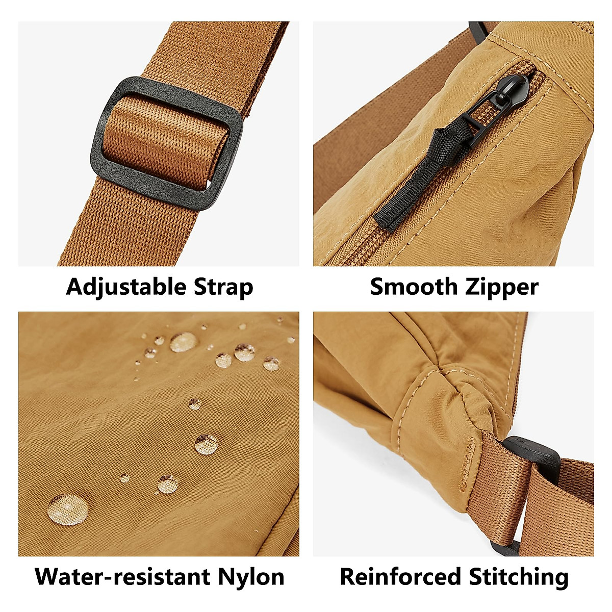 WESTBRONCO Crescent Bag Crossbody Bags for Women Trendy Small Nylon Fanny Pack Sling Hobo Bag Soft Casual, Brown