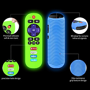 [4 Pack] Silicone Case for TCL Roku TV RC280 Remote, Protective Universal Replacement Lightweight/Shockproof TCL Roku TV Remote Cover with Lanyard (Glow Blue+Glow Green+Red+Blue)