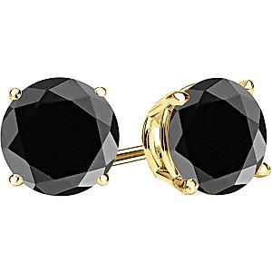 10 Carat Total Weight Black Diamond Solitaire Stud Earrings Pair 18K Yellow Gold Popular Premium Collection 4 Prong Push Back