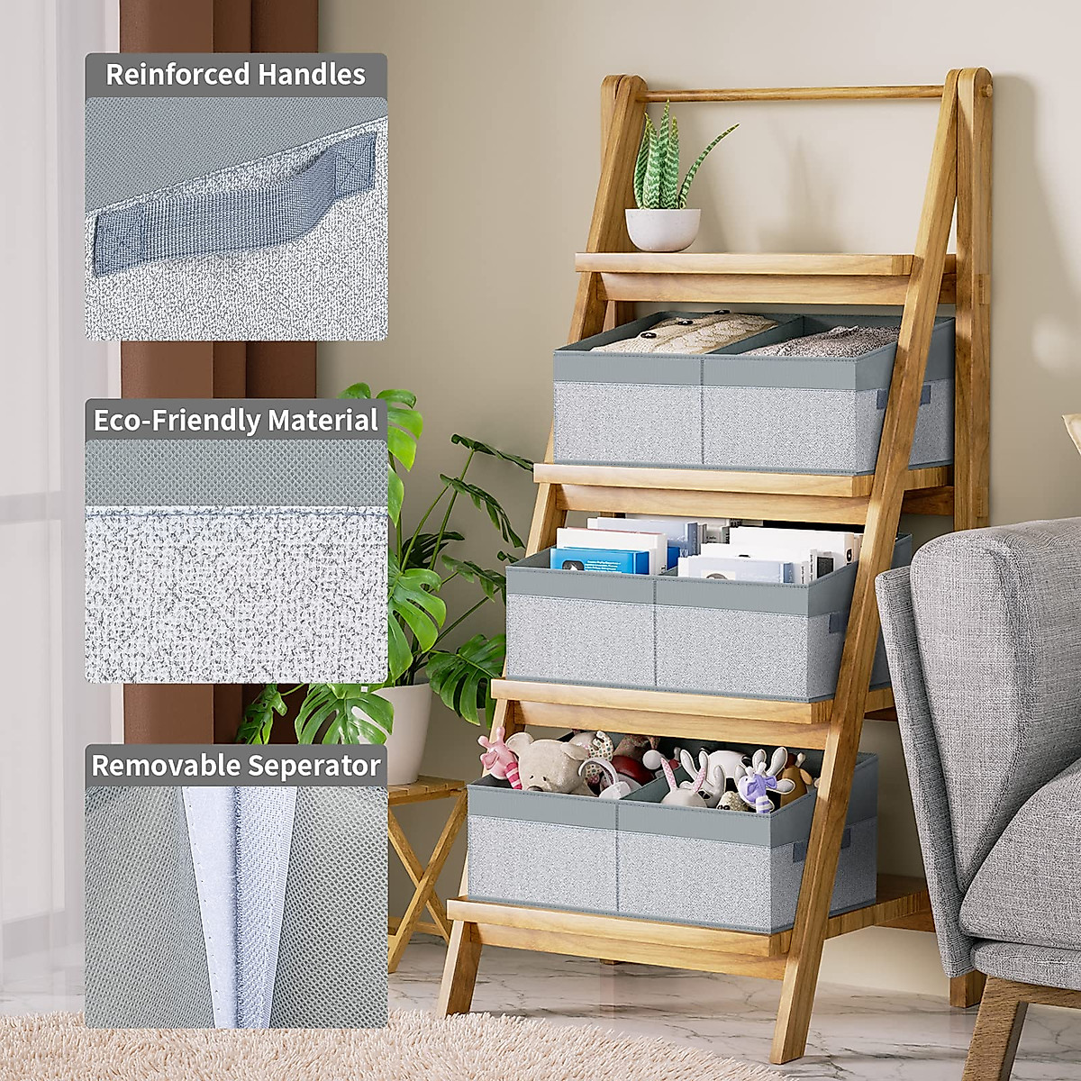 DIMJ Trapezoid Storage Bins, 3 Packs Closet Baskets, Foldable Fabric Baskets for Clothes, Baby Toiletry, Toys, Towel, DVD, Book Blended and Gray