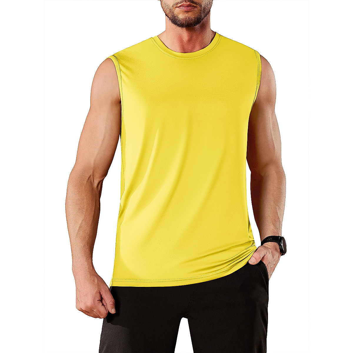 TACVASEN Mens Sun Tank Tops Mens Yellow Sleevelss Shirts Mens Tank Top Workout Men's Tank Tops Undershirts Mens Sleeveless Tee Shirts