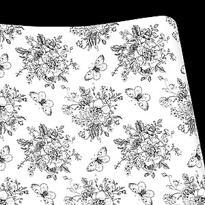 SimpleLife4U Easy Apply Shelf Liner Removable Furniture Paper Decorative Workspace Organizers Sofa Tables, Black-White Peony Butterfly, 17.7 Inch by 9.8 Feet