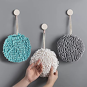 LMIP Soft Absorbent Chenille Ball, Chenille Towel Ball Quick Dry Hand Ball, Absorbent Soft Towel for Kitchen Bathroom 3 Pack