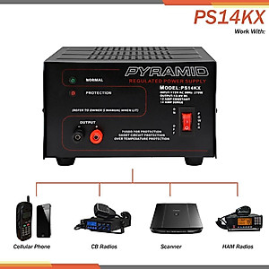 Pyramid Universal Compact Bench Power Supply - 12 Amp Linear Regulated Home Lab Benchtop AC-to-DC 12V Converter w/ 13.8 Volt DC 115V AC 270 Watt Power Input, Screw Type Terminals, Cooling Fan PS14KX
