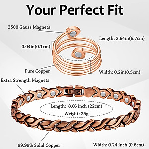 Feraco Copper Bracelet for Women for 99.99% Solid Copper Magnetic Bracelets Unique X Shape Links Magnet Jewelry (Fishtail with Ring)
