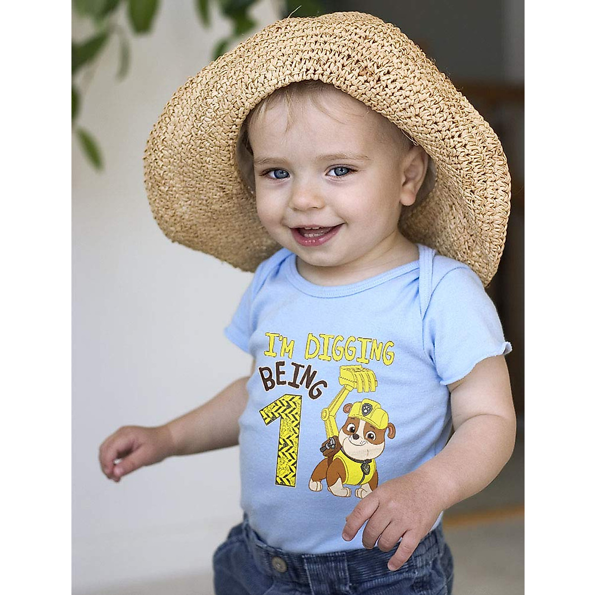 Paw Patrol Rubble 1st Birthday Outfit Boy I'm Digging Being 1 Baby Bodysuit 18M (12-18M) Aqua