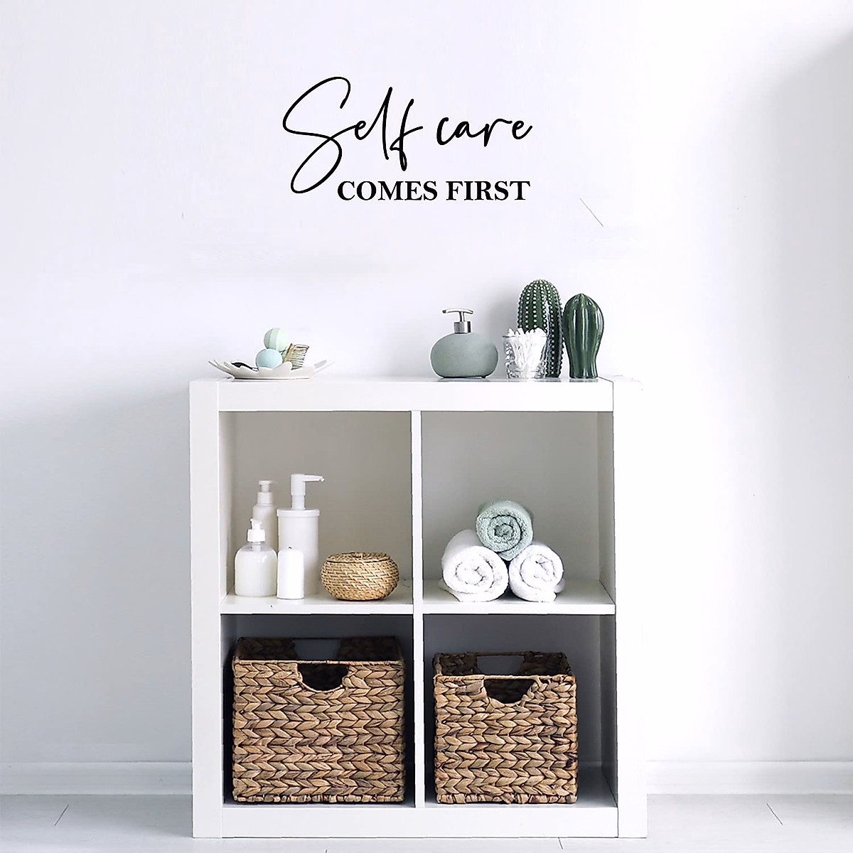 Vinyl Wall Art Decal - Self Care Comes First - 7.5" x 15" - Trendy Motivational Skin Care Quote Sticker for Home Bedroom Closet Bathroom Mirror Boutique Beauty Salon Decor (Black)
