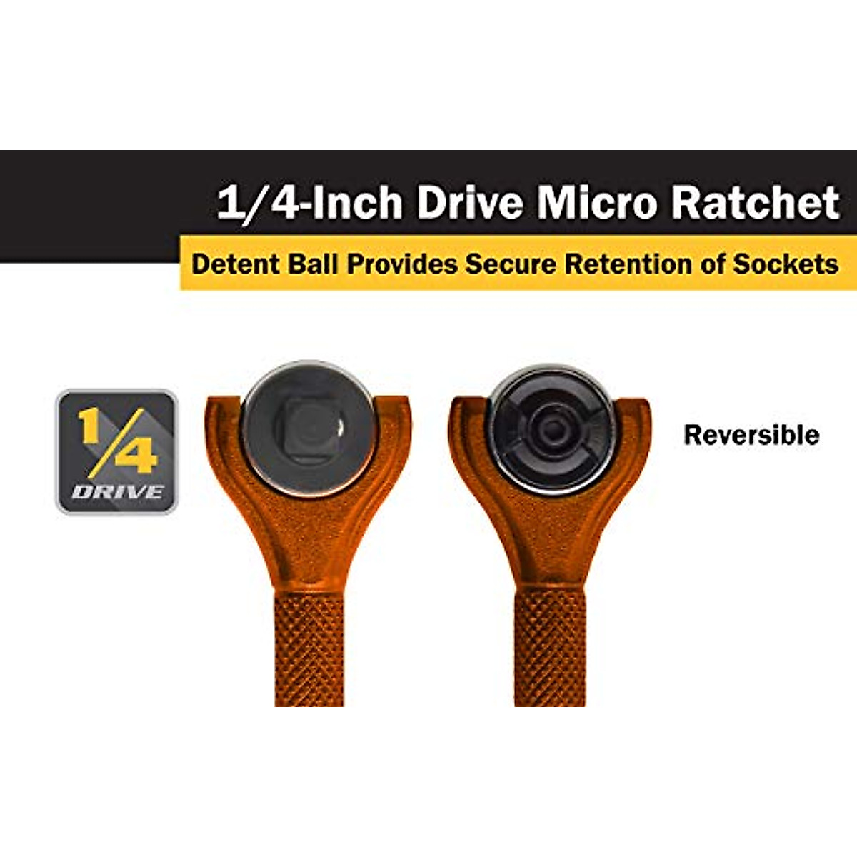 Titan 11322 1/4-Inch Drive x 4-Inch 90-Tooth Swivel Head Micro Ratchet - Orange