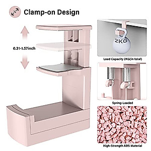 Dual Headphone Stand Holder - EURPMASK 2 in 1 PC Gaming Headset Hooks, 360 Degree Rotating Headphone Hanger with Adjustable Clamp & Cable Clip Organizer, Headset Mount Under Desk Earphone Clamp-Pink