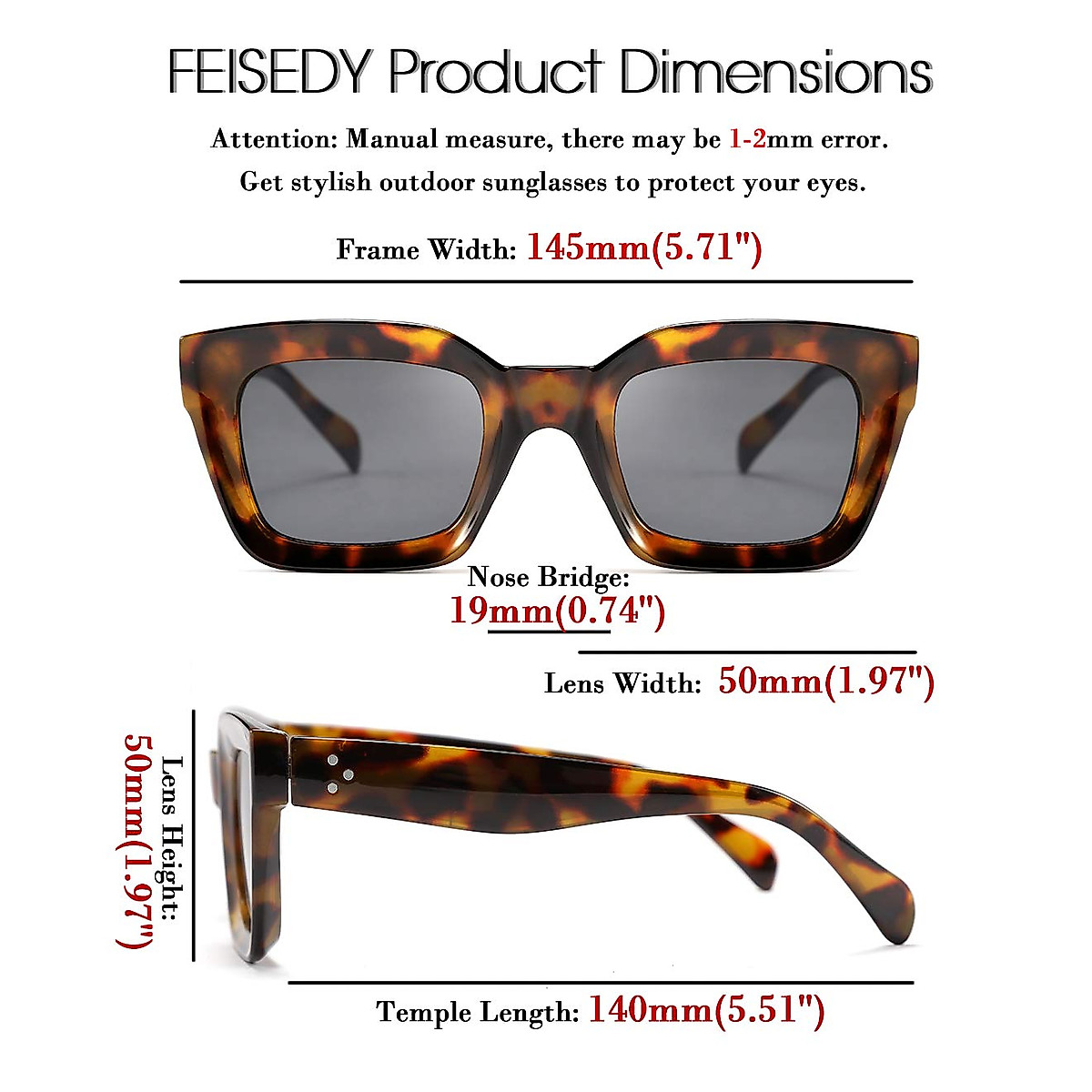 FEISEDY Classic Women Sunglasses Fashion Thick Square Frame UV400 B2471