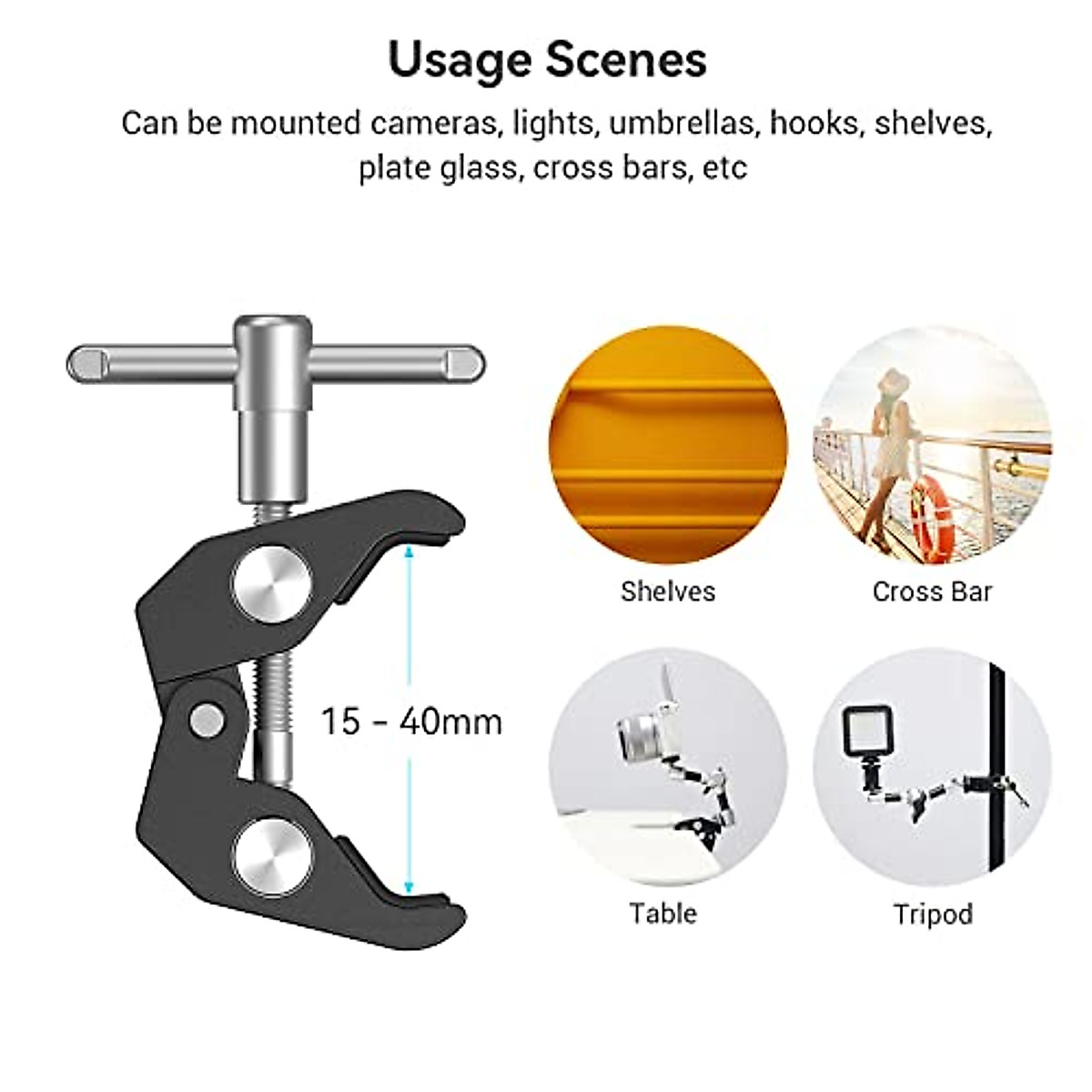 SMALLRIG Super Clamp with 1/4 and 3/8 Thread for Cameras, Lights, Umbrellas, Hooks, Shelves, Plate Glass, Cross Bars, etc - 735