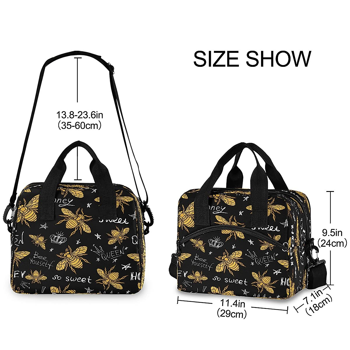 Animal Bee Queen Crown Reusable Insulated Lunch Bag Lunch Tote Bag for Women Men,Stars Cooler Bag Lunch Box Container with Adjustable Shoulder Strap for Picnic School Work Office
