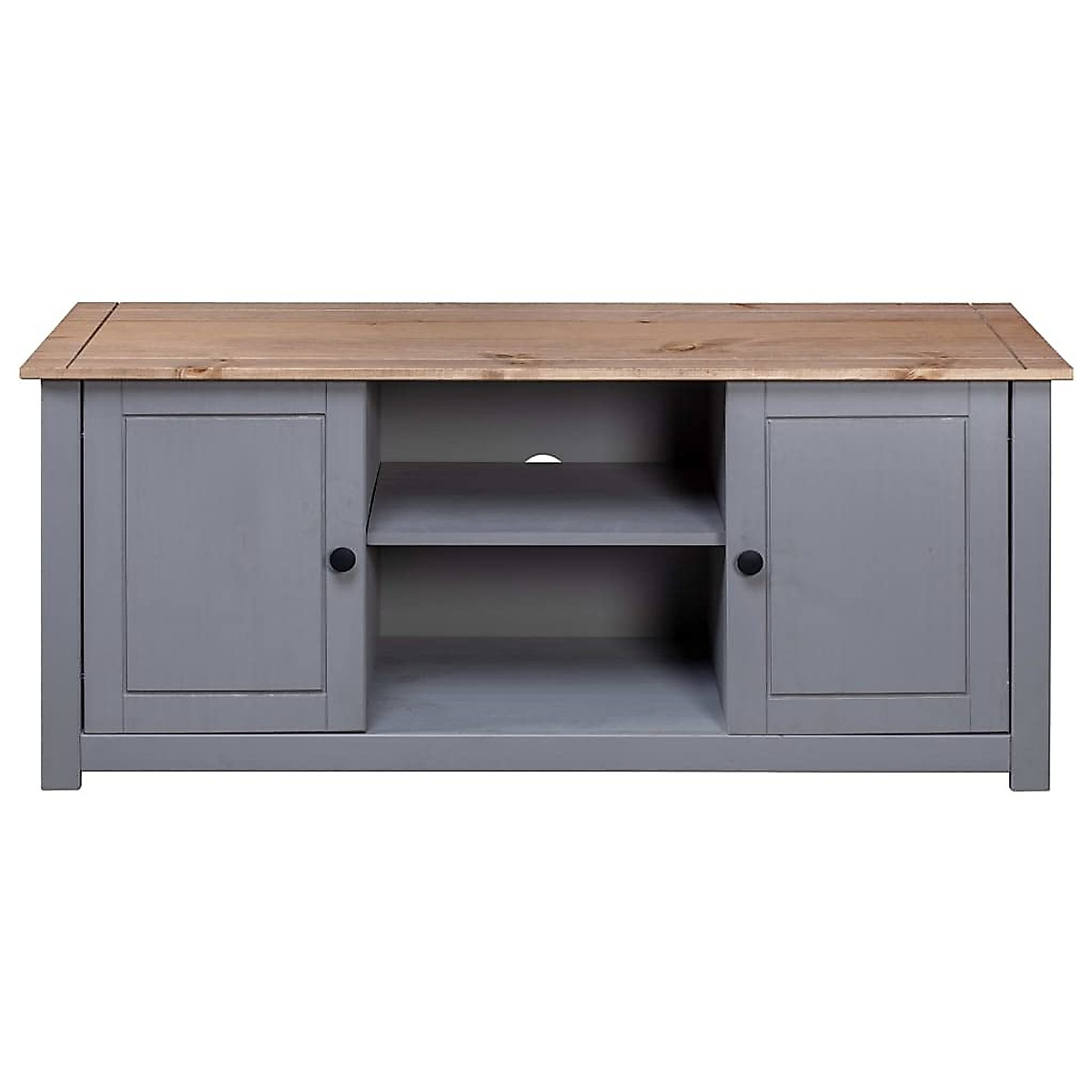 vidaXL Solid Pine Wood TV Stand - Panama Range - Gray, Retro Design, Ideal for Living Room, 47.2"x15.7"x19.7" with 2 Doors, 2 Compartments, Scandinavian Style