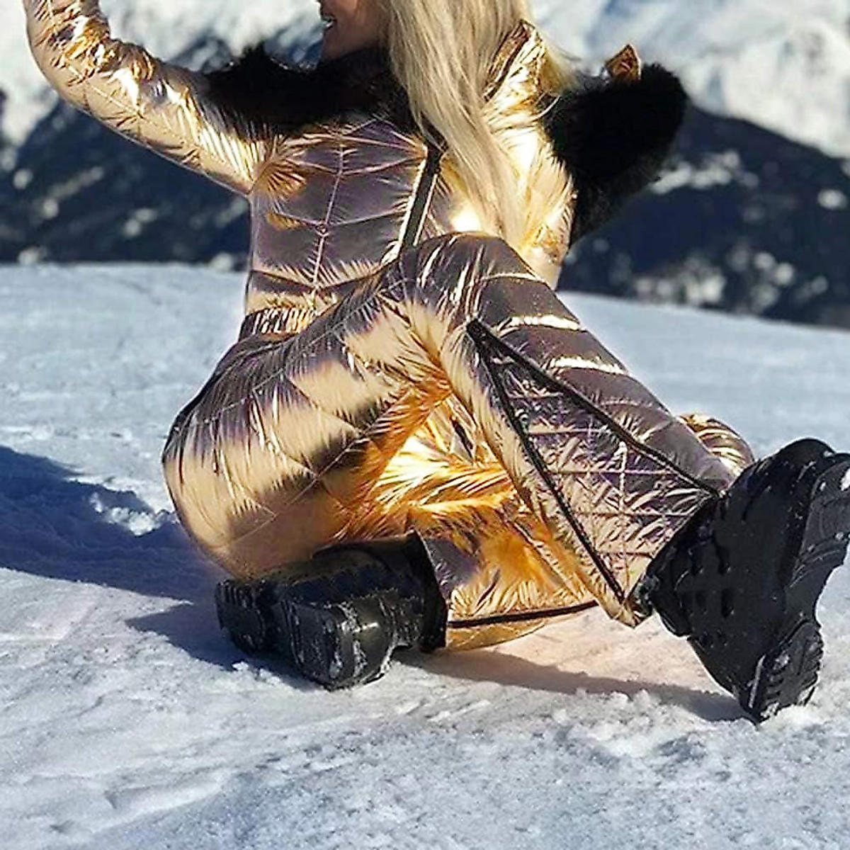 Aurgelmir Women Winter Ski Suit Fur Collar Coat Ski Jumpsuit Snowsuit