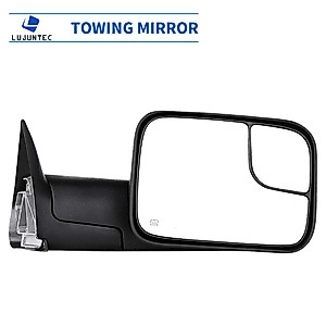 LUJUNTEC Tow Mirror Replacement fit for 2002-2008 for Dodge for Ram 1500 2003-2009 for Dodge for Ram 2500/3500 Pickup Towing Mirror Passenger Right Side Power Adjusted Heated No Turn Signal Light
