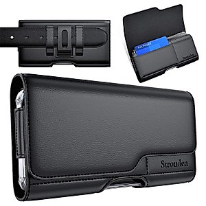 Stronden Holster for iPhone SE (2022, 2020), 8 - Leather Belt Case with Belt Clip [Magnetic Closure] Pouch w/Built in Card Holder (Battery Case/Otterbox Defender or Commuter Case Only)