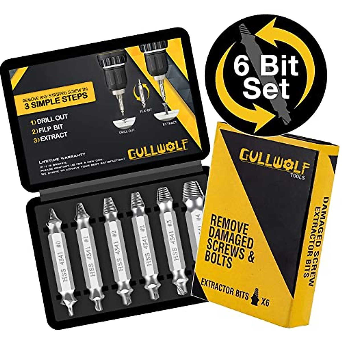 GULLWOLF Damaged Screw Extractor - Remover for Stripped Head Screws Nuts & Bolts | Drill Bit Tools for Easy Removal of Rusty & Broken Hardware | High Speed Steel | Superb Gift for Men