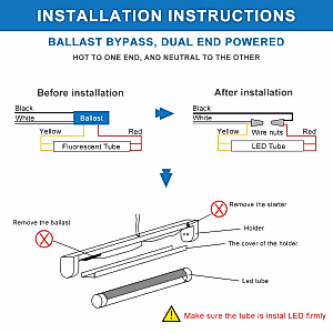 SHOPLED T8 LED Bulbs 4 Foot, 36W 6000K Cool White, Type B LED Tube Lights 4FT, D-Shaped, 4FT LED Bulbs Fluorescent Replacement, Ballast Bypass, 4 Pack