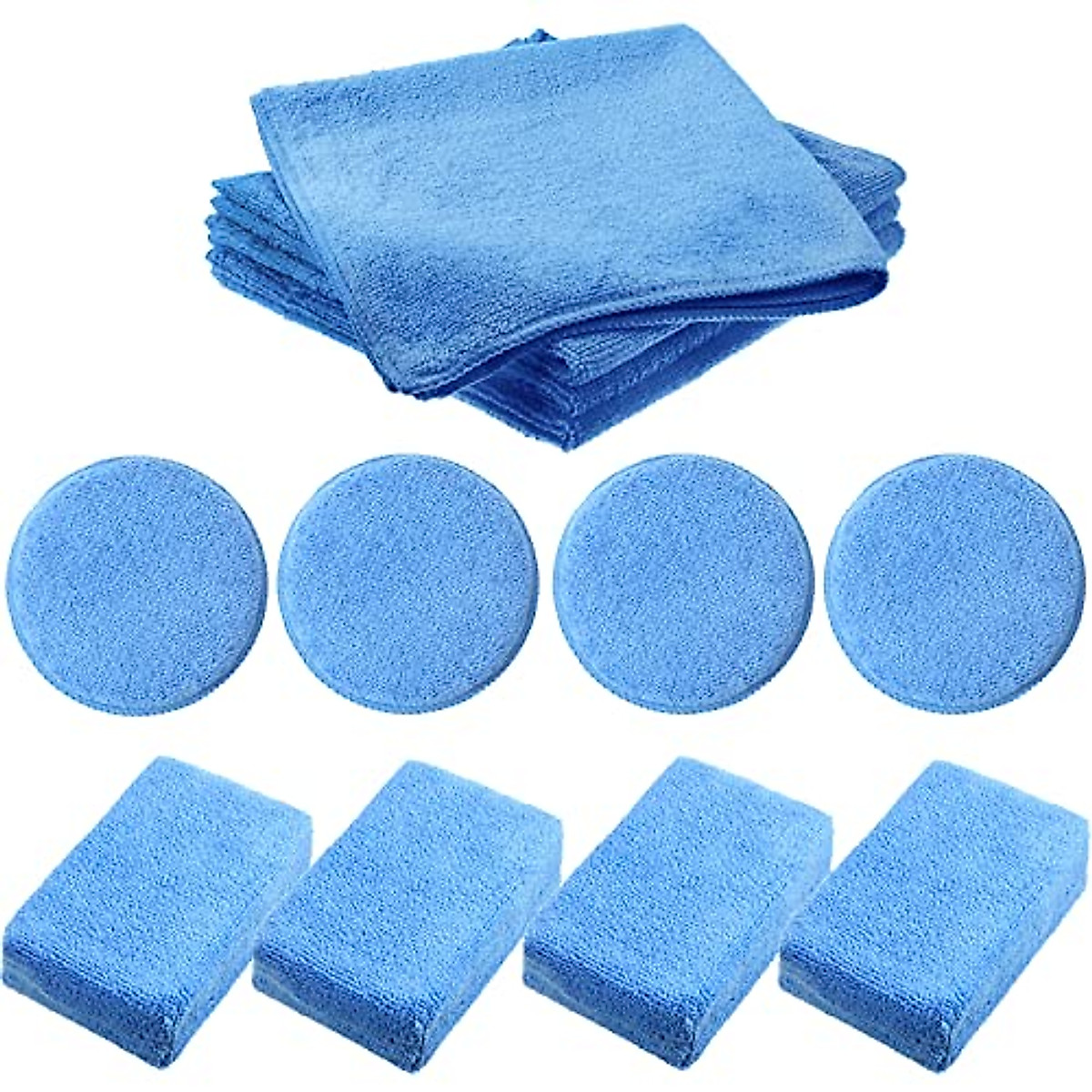 Tallew 12 Pack Microfiber Applicator Pad Microfiber Sponge for Car Include Round Wax Microfiber Applicator Rectangle Car Drying Towel Exterior Auto Detailing Kit for Cleaning (Blue)