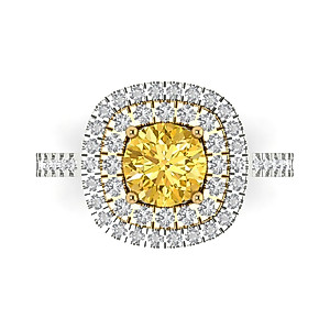 Clara Pucci 1.75ct Round Cut Solitaire Halo Top Natural Citrine Designer Anniversary Bridal Engagement Ring 14k White & Yellow Gold 8.5