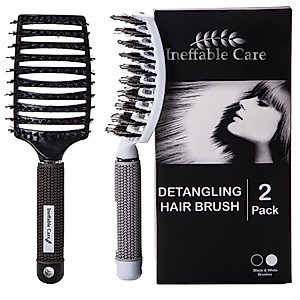 Boar Bristle Hair Brush set – Curved and Vented for Wet and Dry Detangling Hair Brush for Women Long, Thick, Thin, Curly & Tangled Hair Vent Brush - Stocking Stuffers Gift kit
