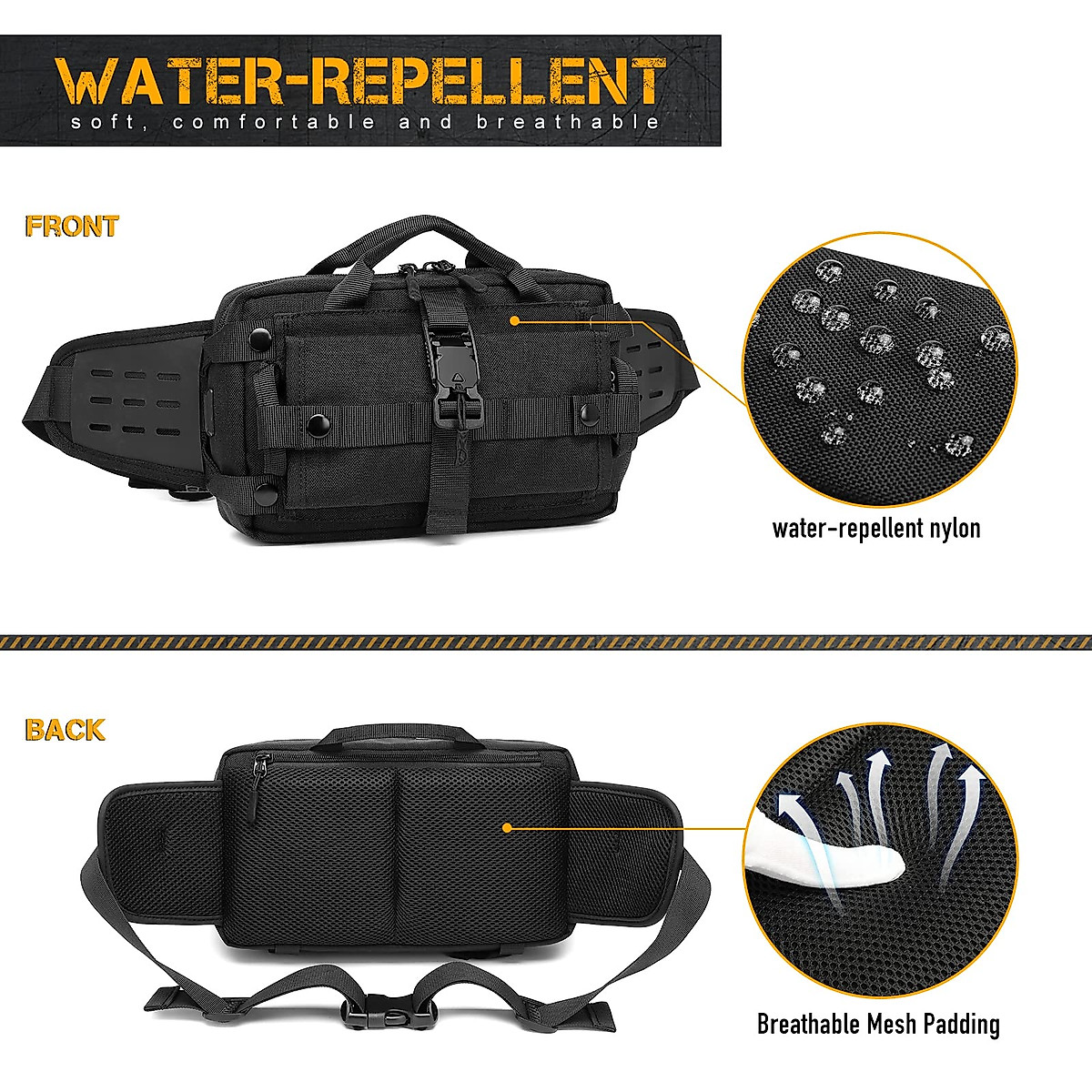 ATZB Waist Pack for Men Sling Bag Chest Crossbody Shoulder Backpack with USB Water-Repellent with Water Bottle Holder