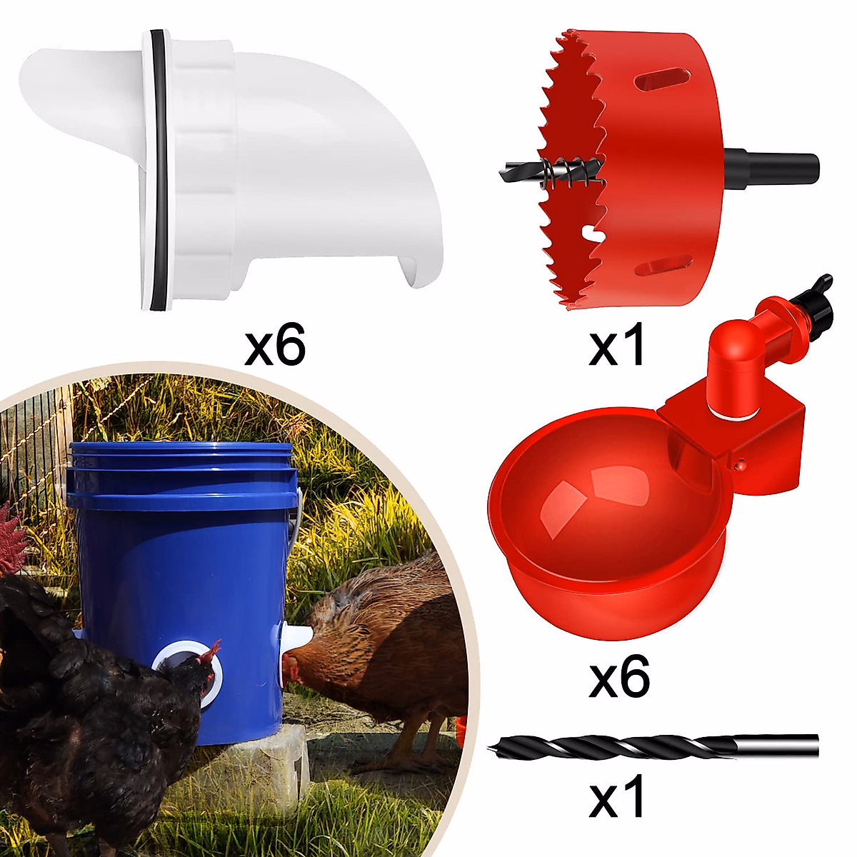 TUZIER Chicken Feeder No Waste Automatic Poultry Feeder Ports Kit and Waterer Set
