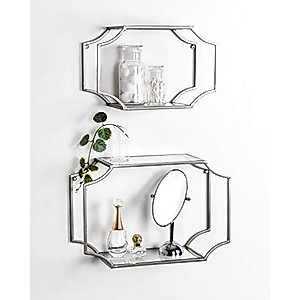 Kate and Laurel Ciel Modern Horizontal Shelves, Set of 2, Silver, Decorative Glam Wall Decor for Storage and Display