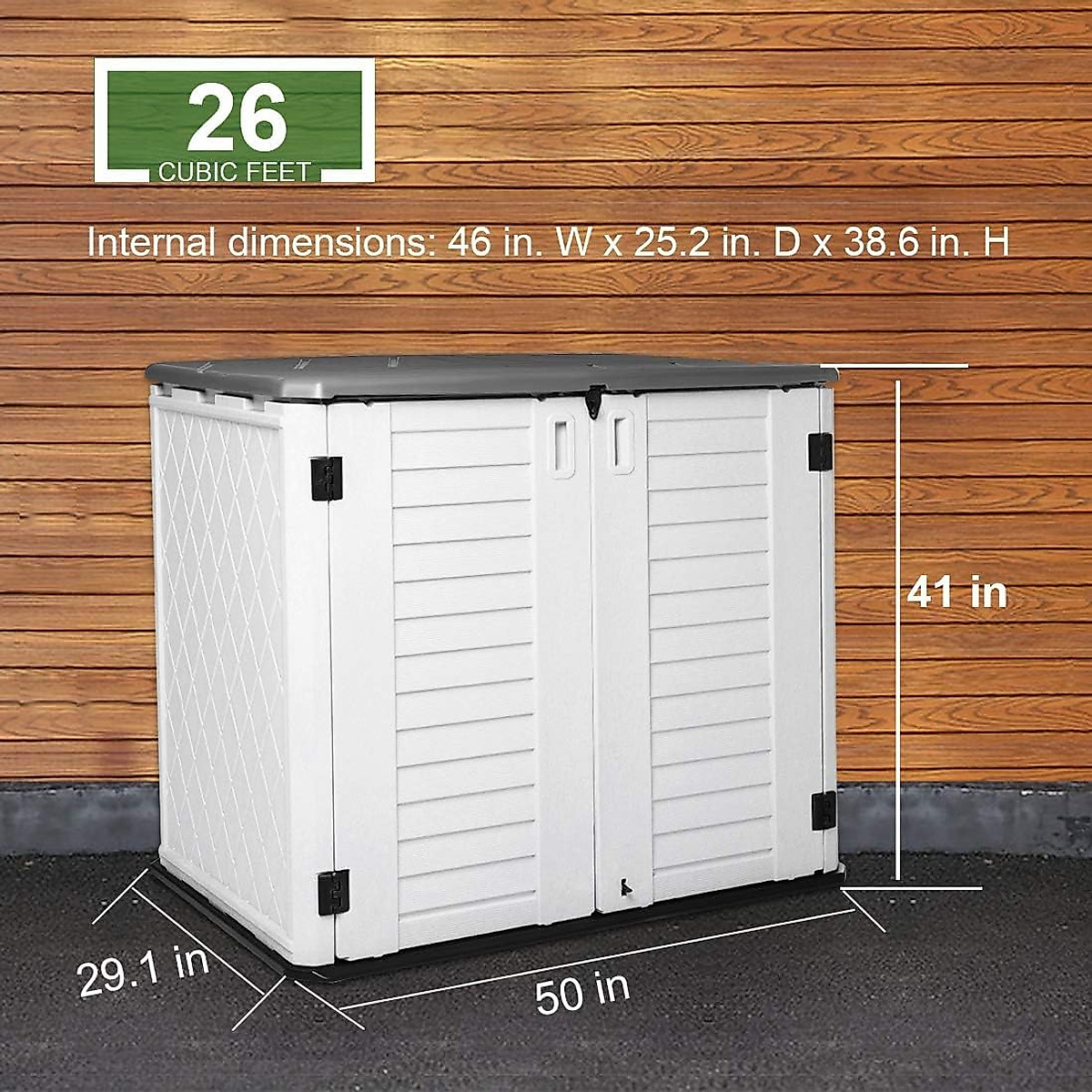 KINYING Outdoor Storage Cabinet,4 x 3.4 FT Outdoor Storage Shed with Lockable Doors, All-Weather Resin Shed for Trash Cans, Garden Tools,26 Cubic Feet,Off White