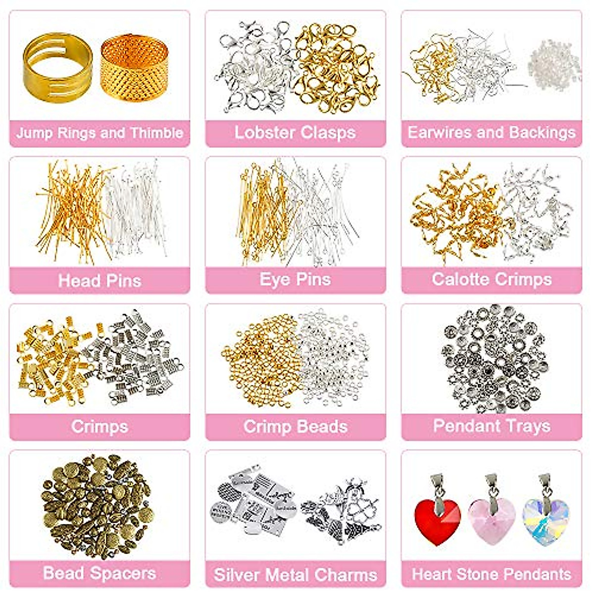 PP OPOUNT 2035 PCS Jewelry Making Supplies, Jewelry Making Kit with Jewelry Beads, Charms, Findings, Jewelry Pliers, Beading Wire for Necklace Bracelet, Earrings Making and Repairing