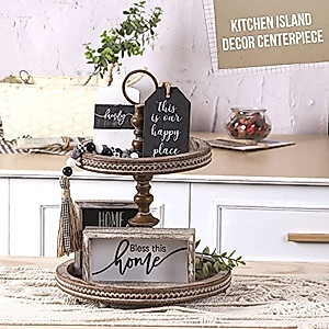 FESTWIND Two Tiered Tray Beaded- Decorative Beaded Tiered Tray - Kitchen Island Decor - Small Wooden Tiered Tray Stand for Holidays - Lovely Farmhouse Gift Rustic Brown