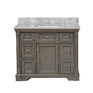 Sydney 42-inch Bathroom Vanity (Carrara/Weathered Gray): Includes Weathered Gray Cabinet with Authentic Italian Carrara Marble Countertop and White Ceramic Sink