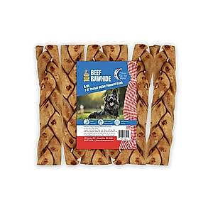 American Made Treat Co - Dog Treats, Beefhide Braids - Peanut Butter Flavor Rawhide Chews for Dental Health & Protein - 7-8" - 6 Pack