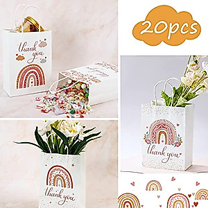 20 Pcs Rainbow Thank You Bags Boho Rainbow Thank Party Bags with Handles Goodie Treat Candy Paper Bags White Kraft Paper Bags Party Favor Bags for Wedding Birthday Baby Shower Party Favors
