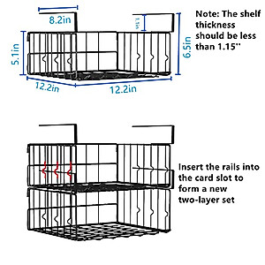 Under Shelf Basket Storage 2Pack - 11.8in Metal Under Cabinet Shelf, Hanging Wire Basket Shelves, Undershelf Storage Basket for Kitchen Pantry Bookshelf