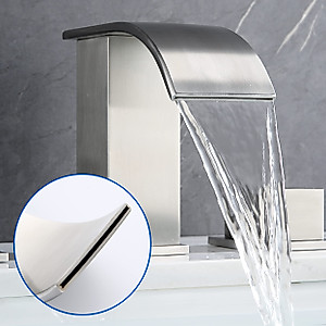 Waterfall Bathroom Faucet Brushed Nickel - Widespread 2 Handle 8 Inch 3 Hole Bathroom Sink Faucet, Basin Faucet Mixer Taps with cUPC Faucet Supply Line Hoses for Bathroom Restroom Vanity Lavatory