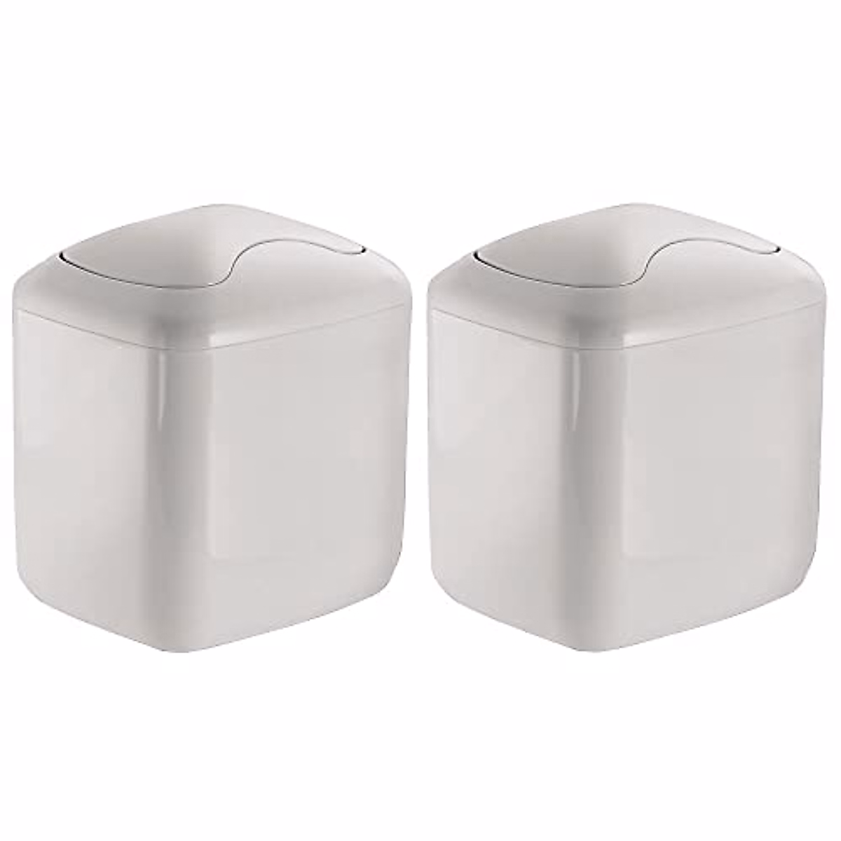 mDesign Modern Plastic Square Mini Wastebasket Trash Can Dispenser with Swing Lid for Bathroom Vanity Countertop or Tabletop - Dispose of Cotton Rounds, Makeup Sponges, Tissues - 2 Pack - Light Gray