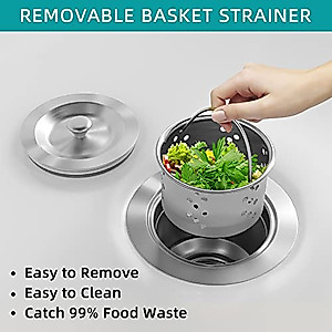 GETPRO Kitchen Sink Drain - 3-1/2 Inch Chrome Brushed Nickel Kitchen Sink Drain Strainer Assembly Kit with Removable Deep Basket & Water Stopper Sealing Lid for Standard Kitchen Sink