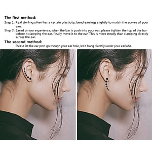 CZ Stud Earrings 925 Sterling Silver 18K Gold Plated Round Cubic Zirconia Hypoallergenic Set (7xing) (Black)