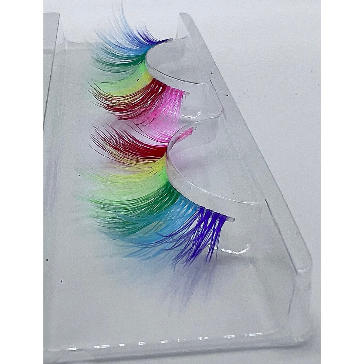 Alluring Synthetic Mink Lashes Reusable Strip False Eyelashes Cat-Eye, Fun Colored 3D Look Lashes, 2 Layers (Rainbow)