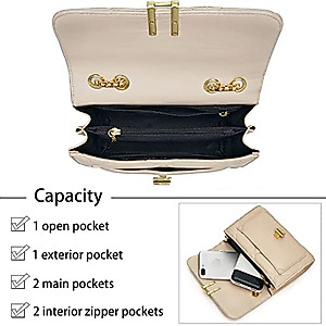 Duomier Small Quilted Purse Crossbody Bag for Womens Gold With Chain Strap Fashion Female Teen Girl (Beige)