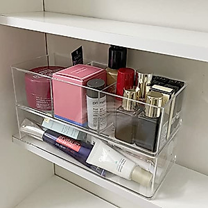 POPPEYGO Stackable Clear Drawer Organizers Small Makeup Vanity Storage Bins Trays and Office Desk Drawer Dividers Single Compartment 2 Pack