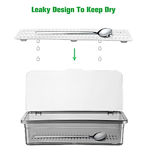 Angoily Flatware Tray with Lid and Drainer, Tableware Utensil and Cutlery Drawer Organizer with Lid Covered Silverware Tray to Keeps Your Cutlery Organized and Protected ( Black )