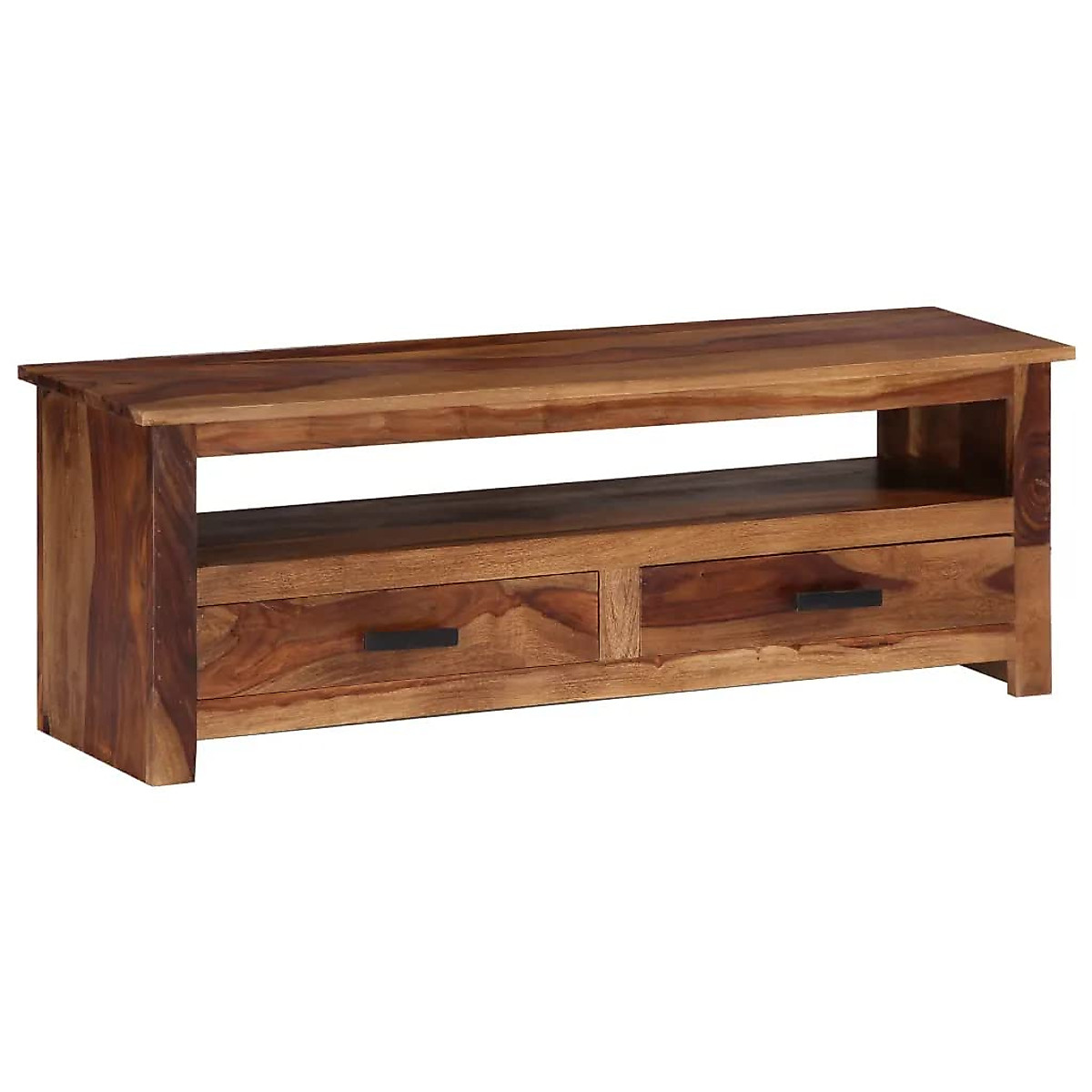 vidaXL Solid Wood Sheesham TV Cabinet with 2 Drawers & 1 Compartment - 46.5x11.8x15.7 - Rustic Brown Wooden Lowboard/Stereo Stand - Fully Assembled