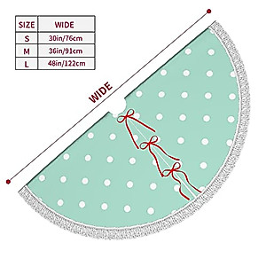 Christmas Tree Skirt 48" - Green Polka Dots Printed Tree Skirt with Tassel Xmas Tree Decoration for Christmas Holiday