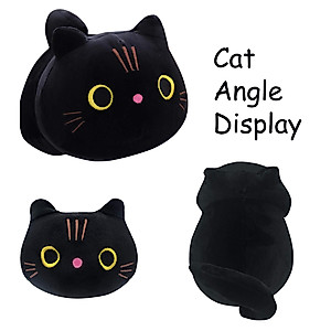 Cuecutie 9.8" Black Cat Plush Kawaii Cat Pillow Black Cat Stuffed Animal Plushies Cute Round Eyes Kitten Plush Doll Toy for Friend Birthday Valentine Christmas