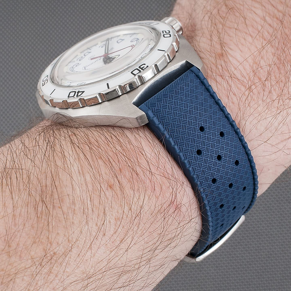 StrapHabit Quick Release Tropical Style FKM Rubber Watch Strap Band 18mm, 19mm, 20mm, 21mm, 22mm (Blue, 22mm)