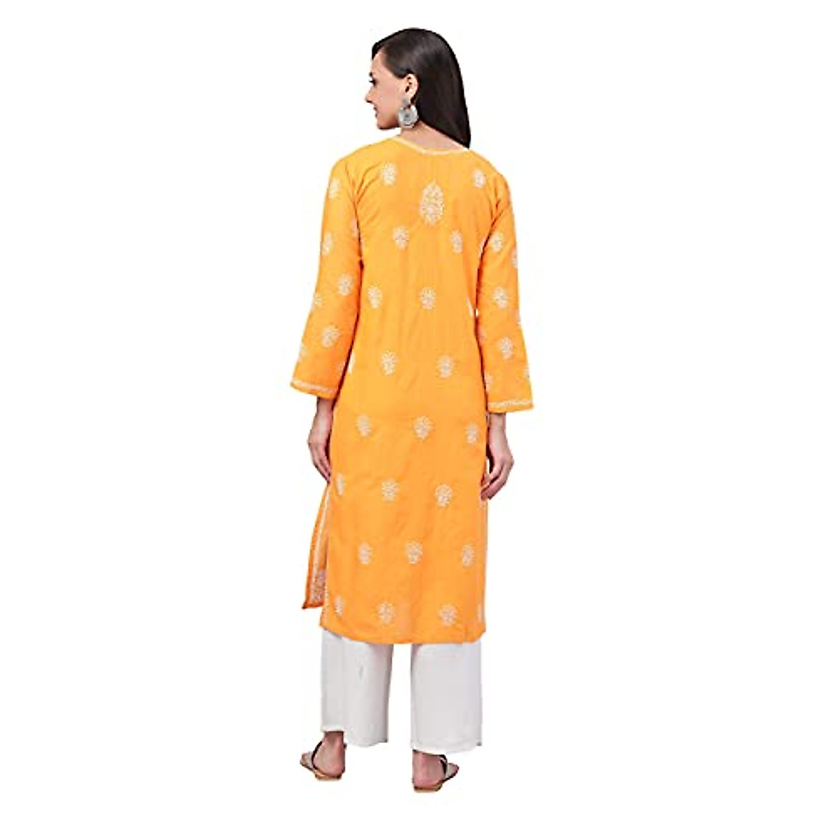 Ada Traditional Handcrafted Indian Chikankari Women's Cotton Kurta Kurti Tunic XS196540 Mustard