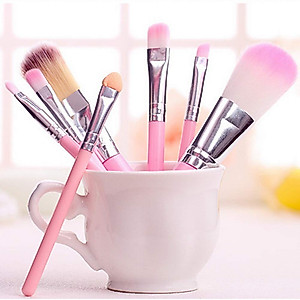 Pimoys Children Makeup Brushes, 7Pcs Makeup Brush Set Foundation Eyebrow Eyeliner Brush Cosmetic Concealer Brushes for Kids Girls, Women trave - Pink with case