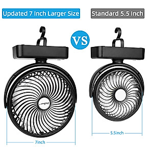 7-Inch Camping Fan with LED Lantern, 5000mAh Rechargeable Battery/USB Operated Fan with Hanging Hook for Tent Car RV